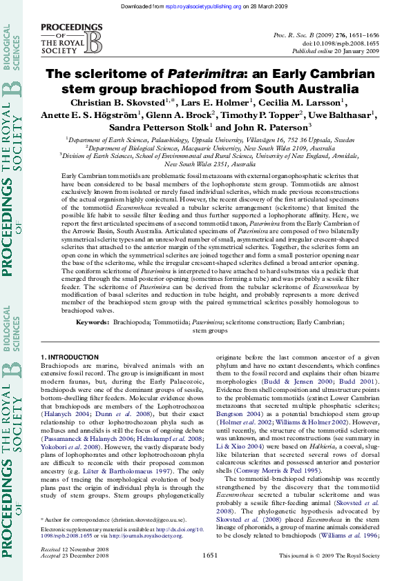 (PDF) Oikozetetes From the Early Cambrian of South Australia ...
