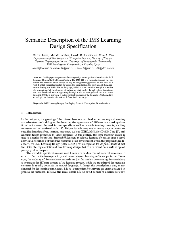 (PDF) Semantic Description of the IMS Learning Design Specification