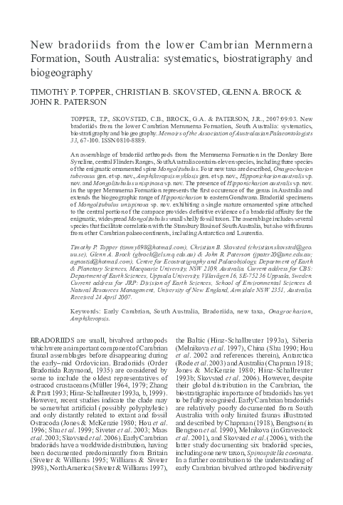 (PDF) Oikozetetes From the Early Cambrian of South Australia ...