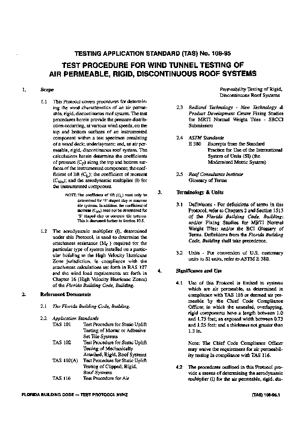 (PDF) TESTING APPLICATION STANDARD (TAS) TEST PROCEDURE FOR WIND TUNNEL ...