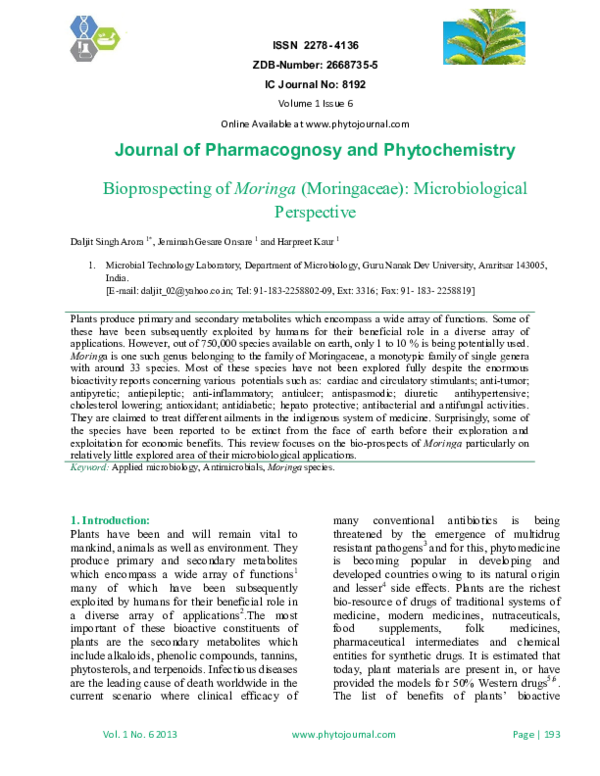 (PDF) Journal of Pharmacognosy and Phytochemistry Bioprospecting of ...