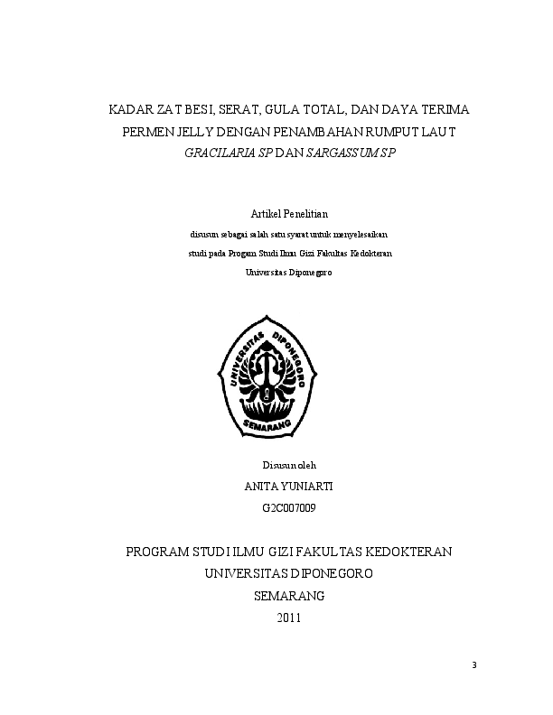 (PDF) KADAR ZAT BESI, SERAT, GULA TOTAL, DAN DAYA TERIMA PERMEN JELLY ...
