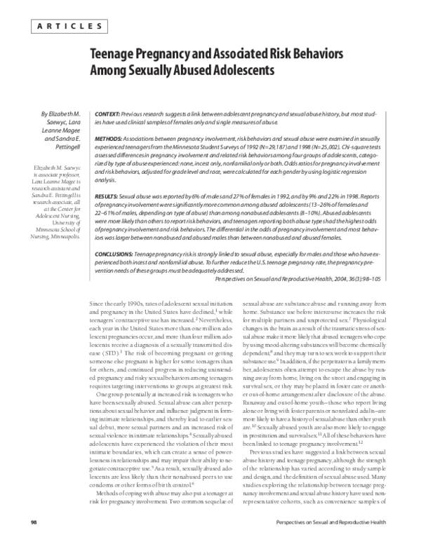 (PDF) Teenage Pregnancy and Associated Risk Behaviors Among Sexually ...