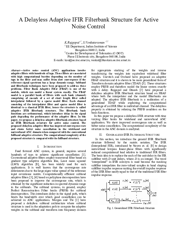 A Delayless Adaptive Ifir Filterbank Structure For Active Noise Control