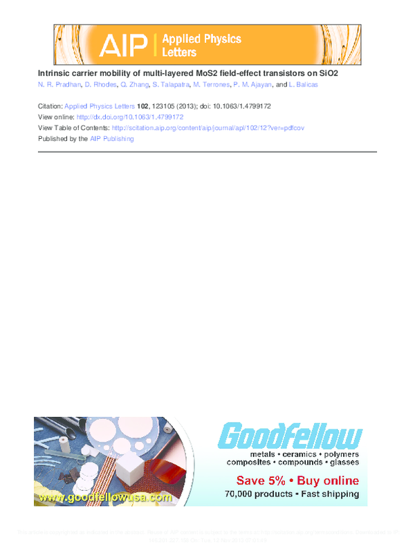 (PDF) Intrinsic carrier mobility of multi-layered MoS2 field-effect transistors on SiO2 ...