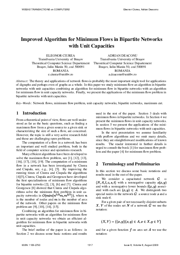 (PDF) Minimum Flows in Bipartite Networks Algorithm