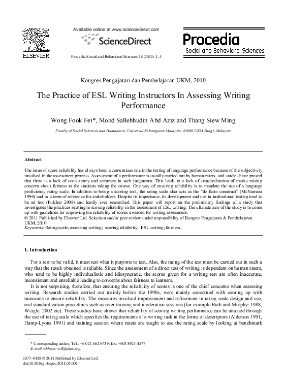 (PDF) The Practice of ESL Writing Instructors In Assessing Writing ...