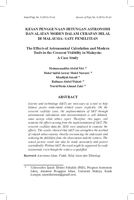 (PDF) Kesan Penggunaan Hitungan Astronomi Dan Alatan Moden Dalam ...