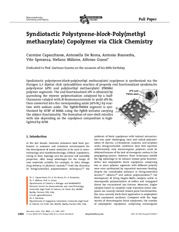 Syndiotactic Polystyrene-block -Poly(methyl methacrylate) Copolymer via ...
