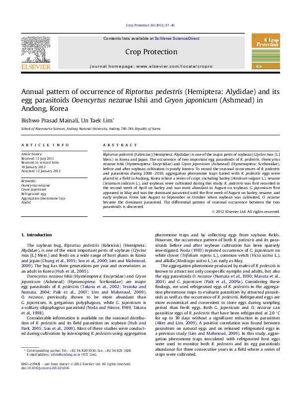 (PDF) Annual pattern of occurrence of Riptortus pedestris (Hemiptera ...