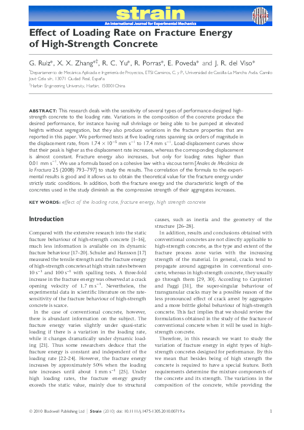 (PDF) Effect of Loading Rate on Fracture Energy of High-Strength Concrete