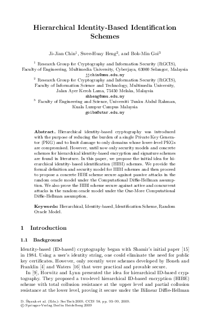 (PDF) Hierarchical Identity-Based Identification Schemes