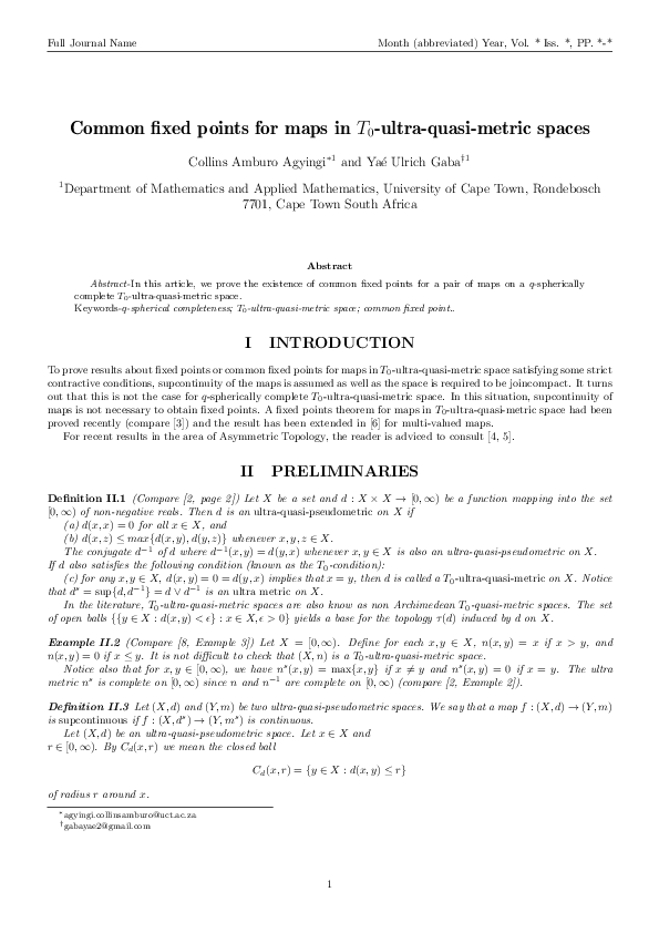 (PDF) Common fixed points for maps in T_0-ultra-quasi-metric spaces