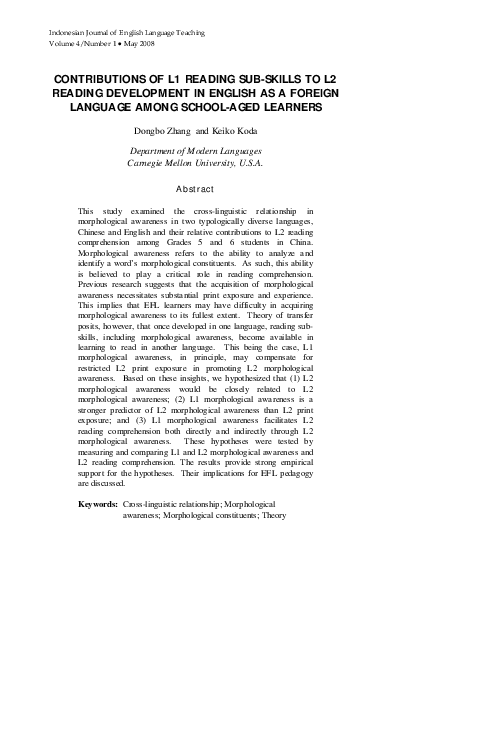(PDF) Contributions of L1 reading sub-skills to L2 reading development in English as a Foreign ...