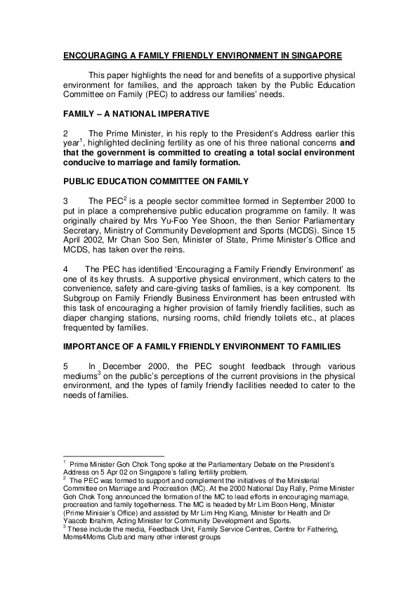 (PDF) ENCOURAGING A FAMILY FRIENDLY ENVIRONMENT IN SINGAPORE IMPORTANCE ...