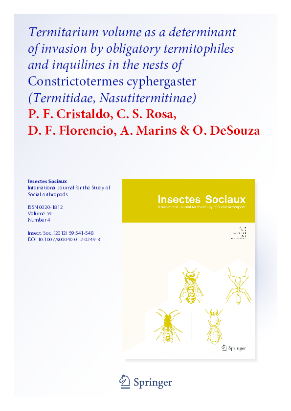 Termitarium volume as a determinant of invasion by obligatory ...