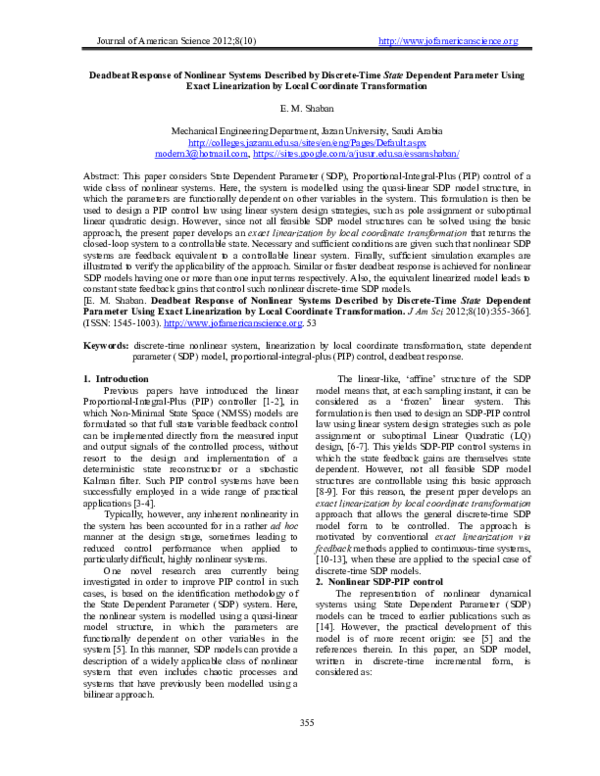 (PDF) Deadbeat Response of Nonlinear Systems Described by Discrete-Time State Dependent ...