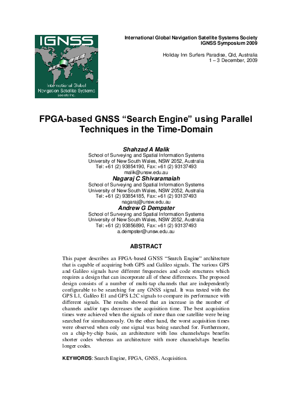 Pdf Fpga Based Gnss Search Engine Using Parallel Techniques In The