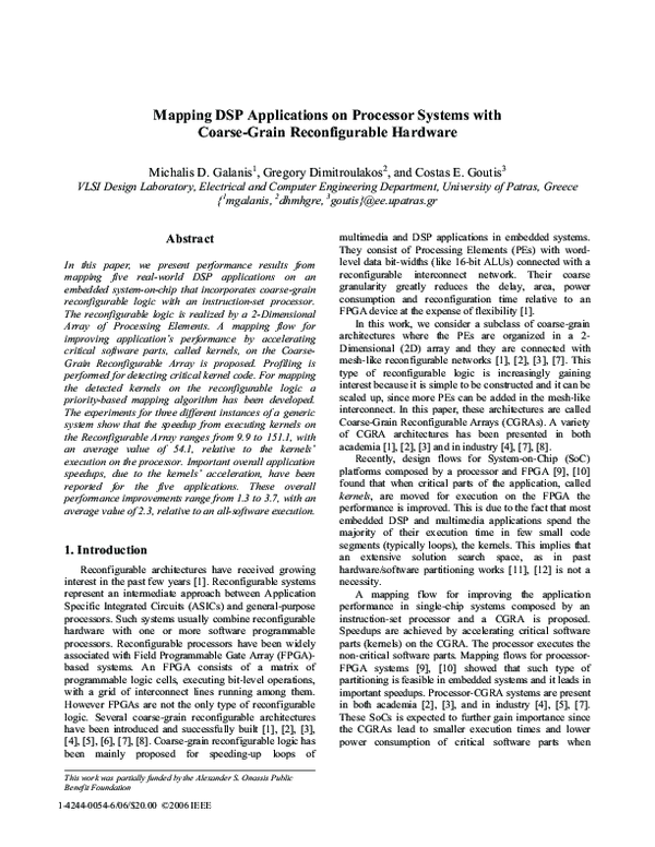 Pdf Mapping Dsp Applications On Processor Systems With Coarse Grain Reconfigurable Hardware