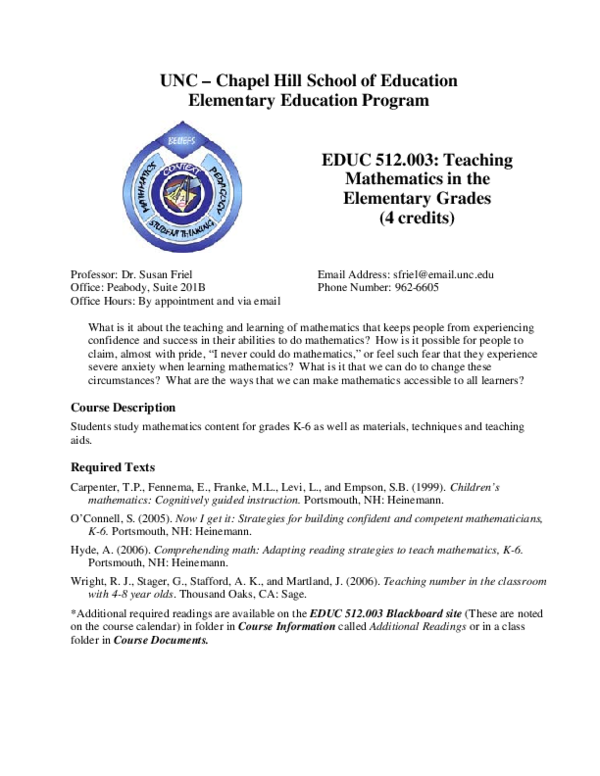 (PDF) UNC - Chapel Hill School of Education Elementary Education Program
