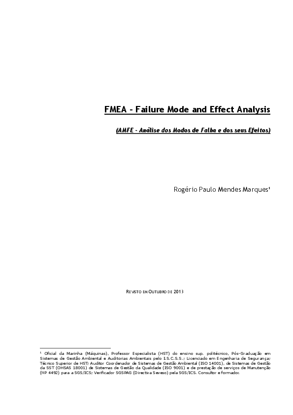 (PDF) FMEA – Failure Mode and Effect Analysis