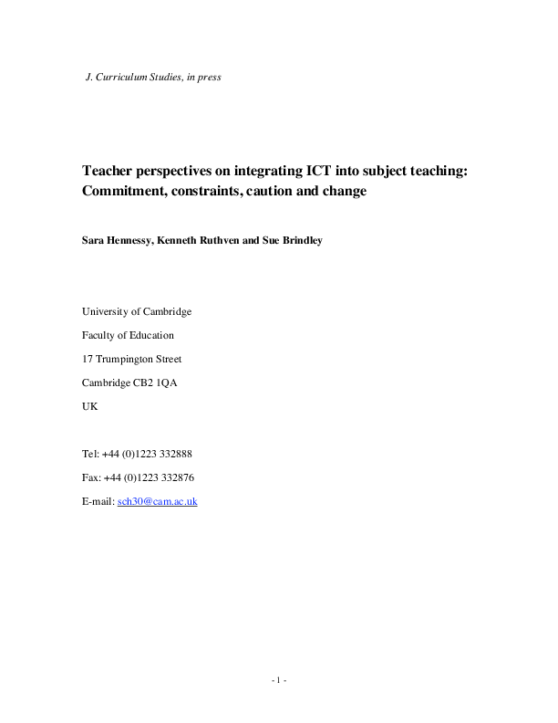 (PDF) Teacher perspectives on integrating ICT into subject teaching ...