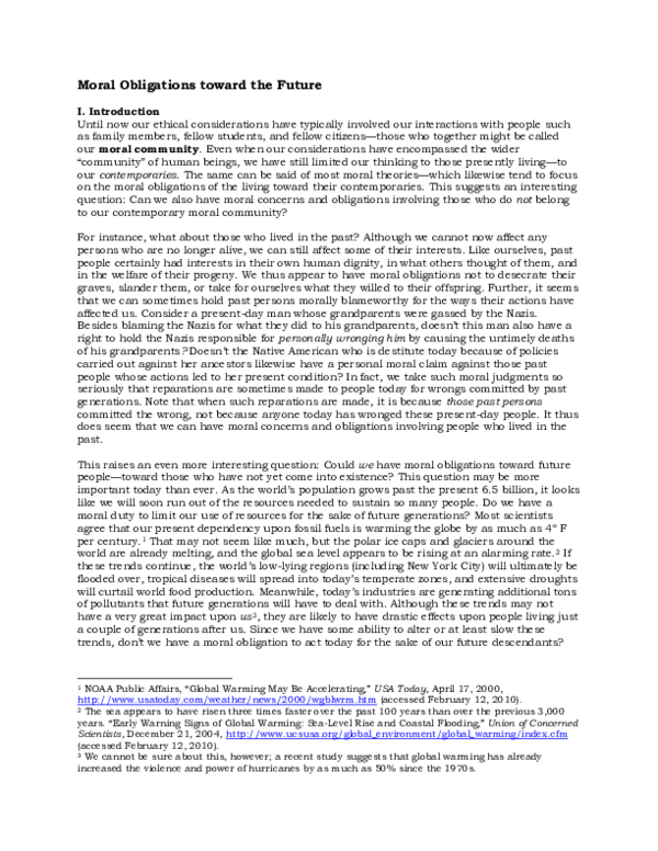 (PDF) Moral Obligations toward the Future