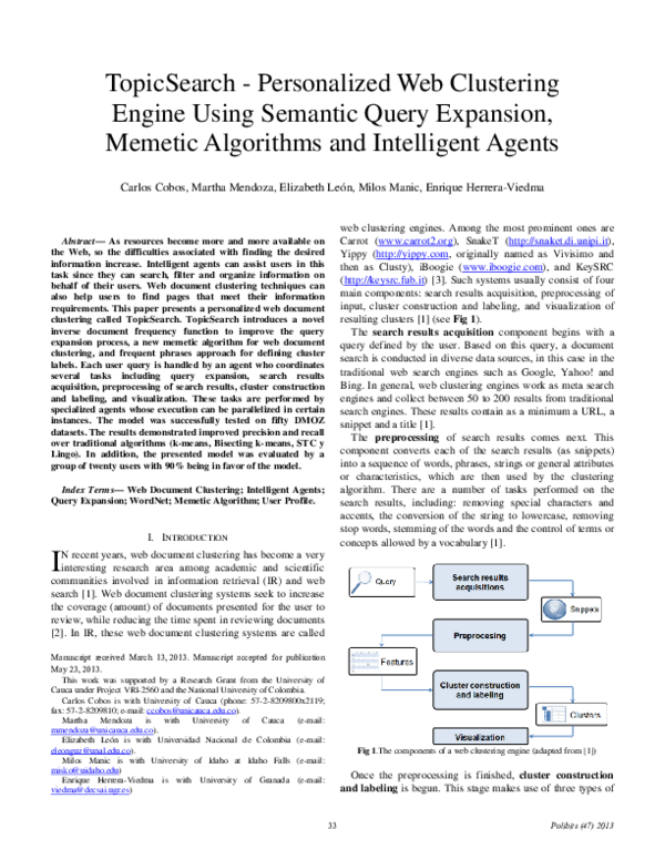 Pdf Topicsearch Personalized Web Clustering Engine 