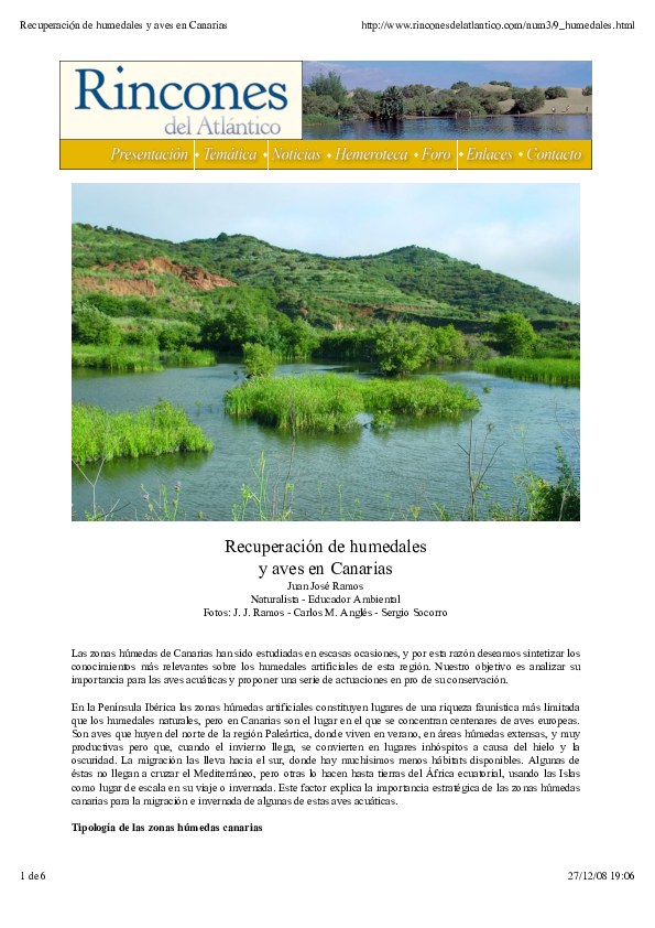 (PDF) Recuperación de humedales para aves en Canarias. 2006. Rincones ...