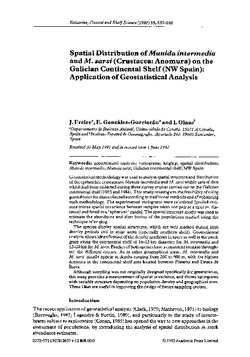 (PDF) Spatial distribution of Munida intermedia and M. sarsi (crustacea ...