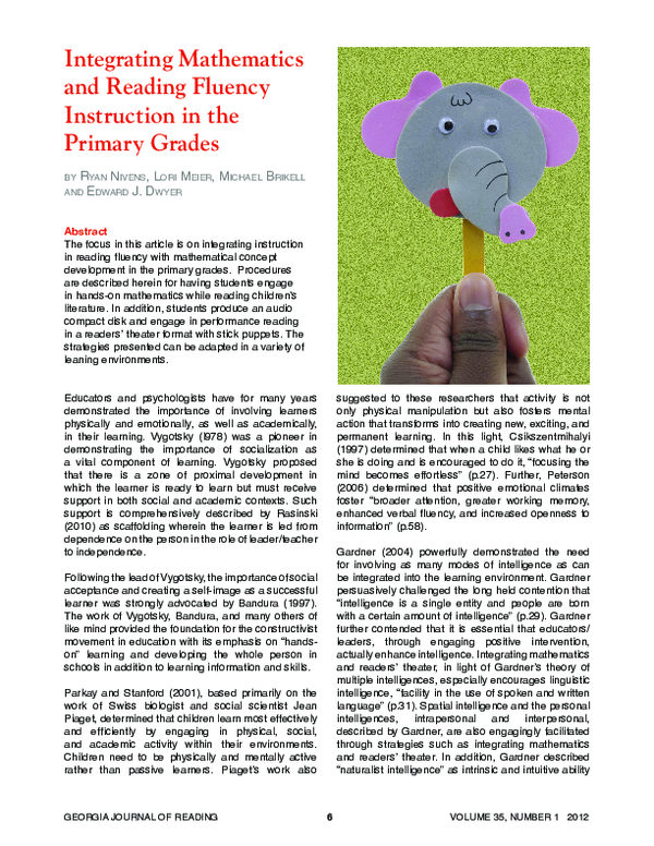 (PDF) Integrating Mathematics and Reading Fluency Instruction in the ...