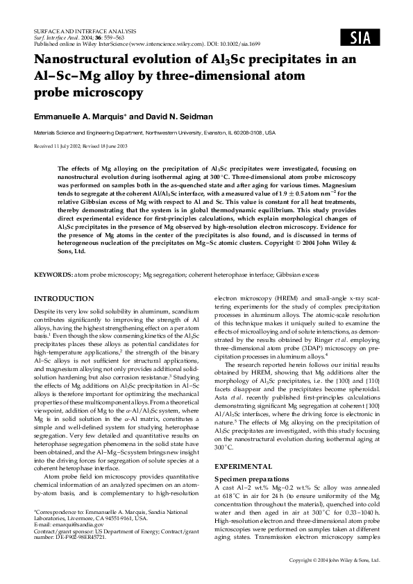 (PDF) Nanostructural evolution of Al3Sc precipitates in an Al Sc Mg ...