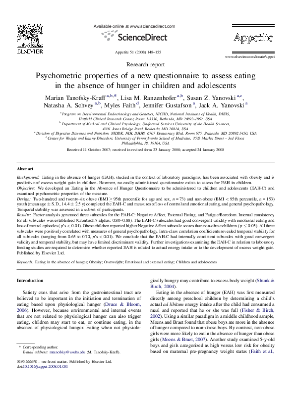 (PDF) Psychometric properties of a new questionnaire to assess eating ...