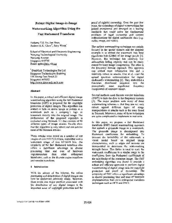 Pdf Robust Digital Image In Image Watermarking Algorithm Using The