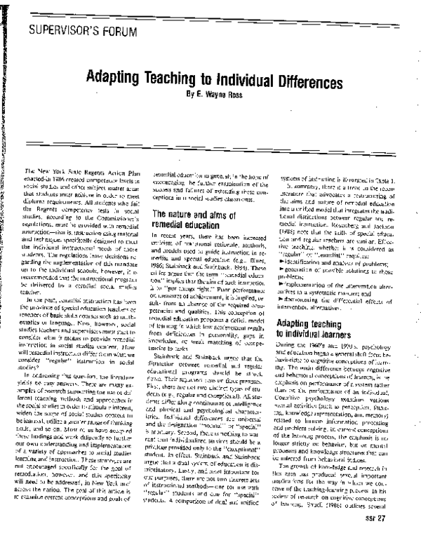 (PDF) Adapting teaching to individual differences