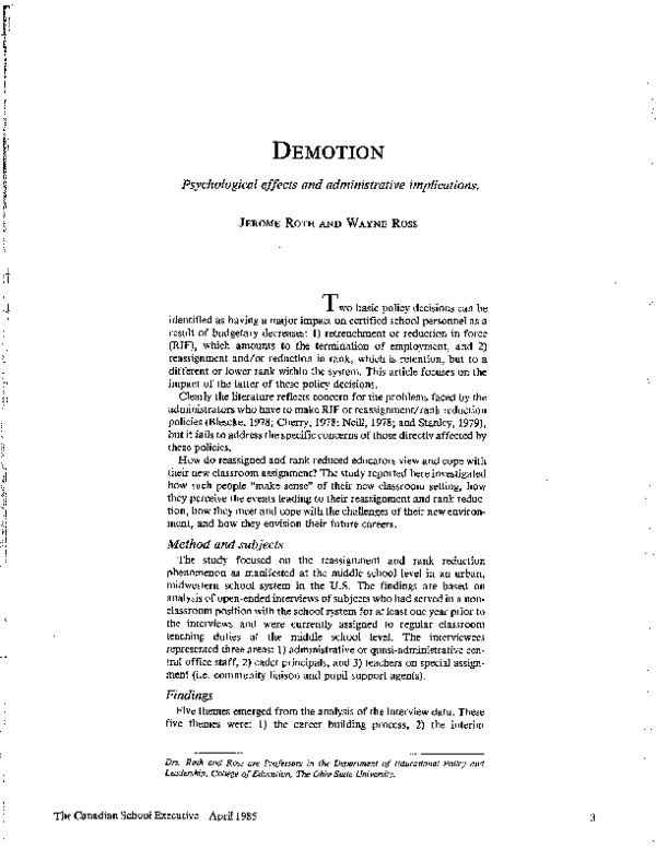 (PDF) Demotion: Psychological Effects and Administrative Implications
