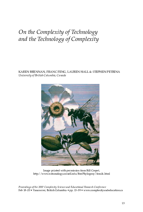 (PDF) On the Complexity of Technology and the Technology of Complexity