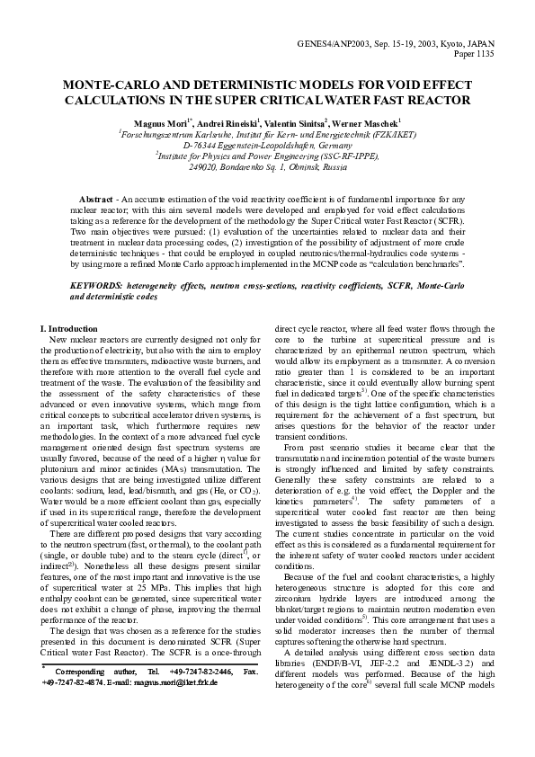 Pdf Monte Carlo And Deterministic Models For Void Effect Calculations In The Super Critical