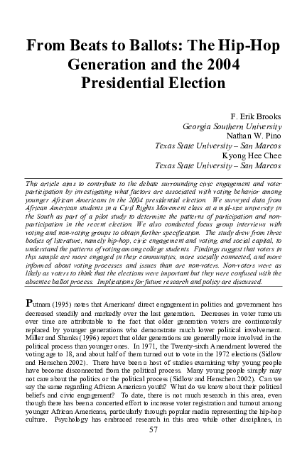 (PDF) From Beats to Ballots: The Hip-Hop Generation and the 2004 ...