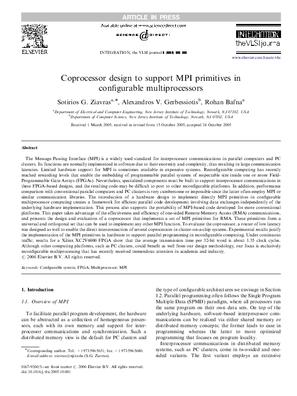 (PDF) Coprocessor design to support MPI primitives in configurable multiprocessors