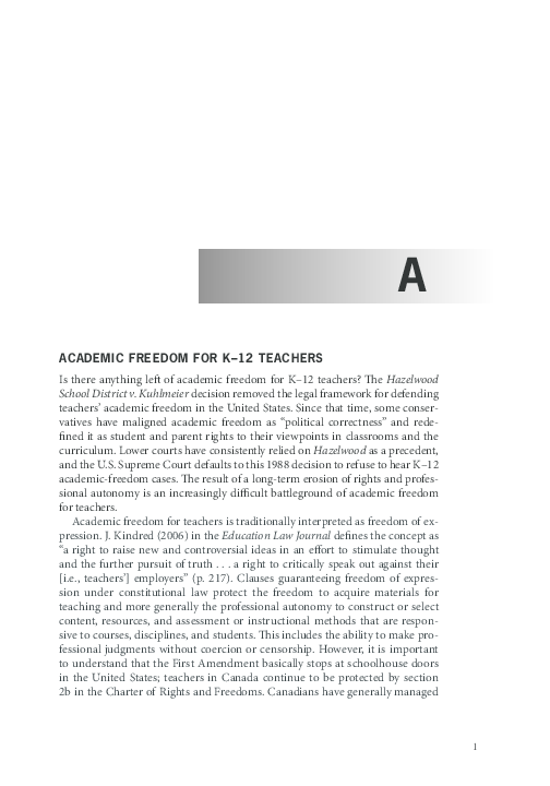 (PDF) Academic Freedom For K–12 Teachers