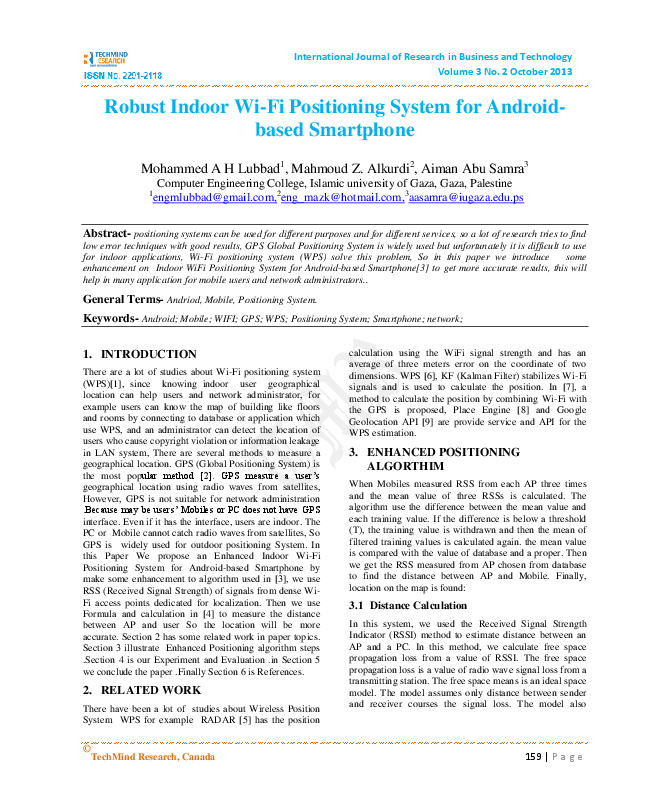 Pdf Robust Indoor Wi Fi Positioning System For Android Based Smartphone
