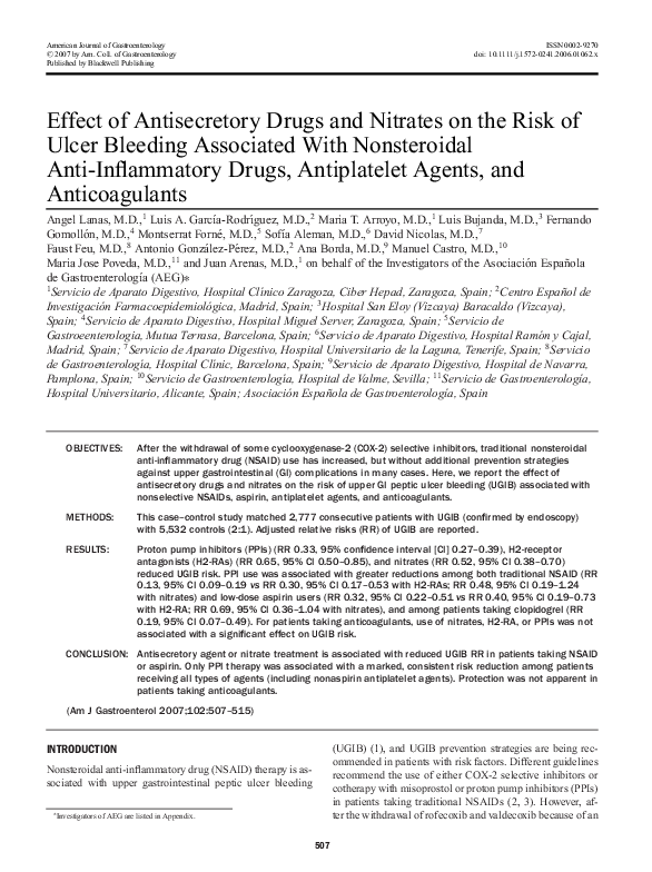 (PDF) Effect of Antisecretory Drugs and Nitrates on the Risk of Ulcer ...