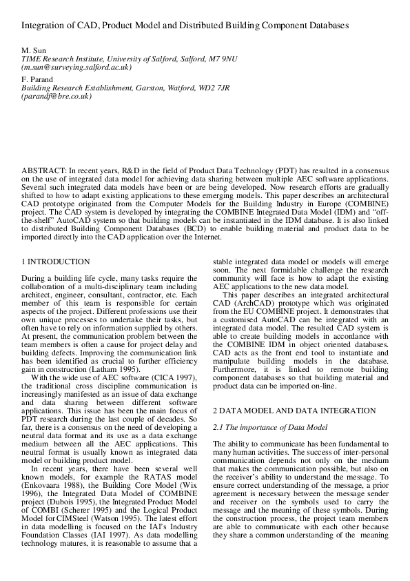 (PDF) Integration of CAD, Product Model and Distributed Building ...