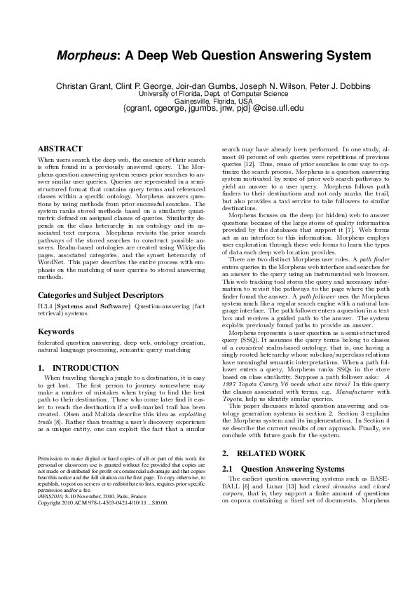 (PDF) Morpheus: A Deep Web Question Answering System