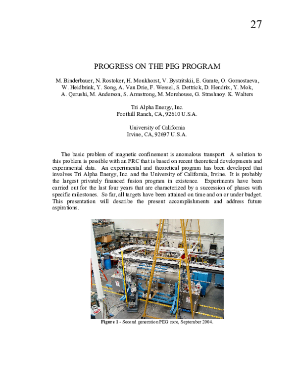 (PDF) PROGRESS ON THE PEG PROGRAM