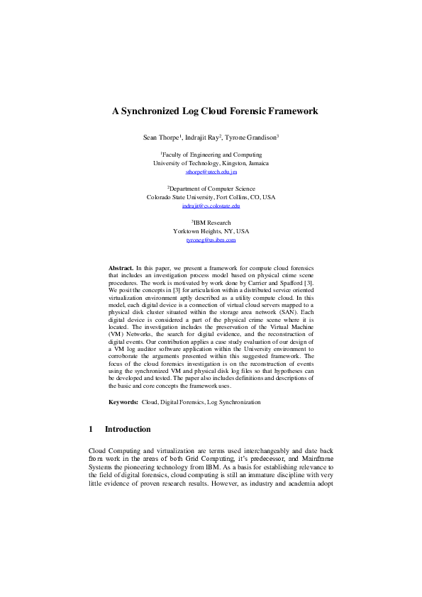 (PDF) A Synchronized Log Cloud Forensic Framework