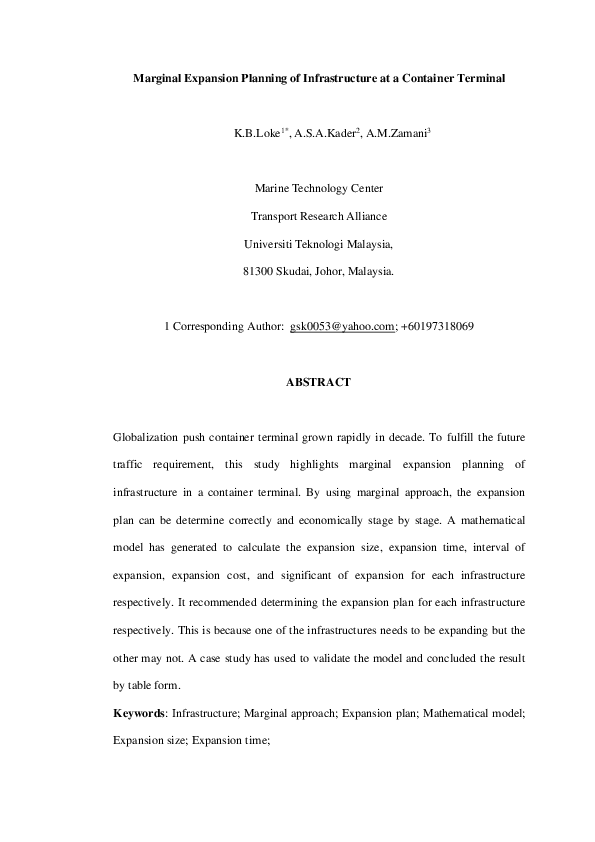 Pdf Marginal Expansion Planning Of Infrastructure At A Container Terminal