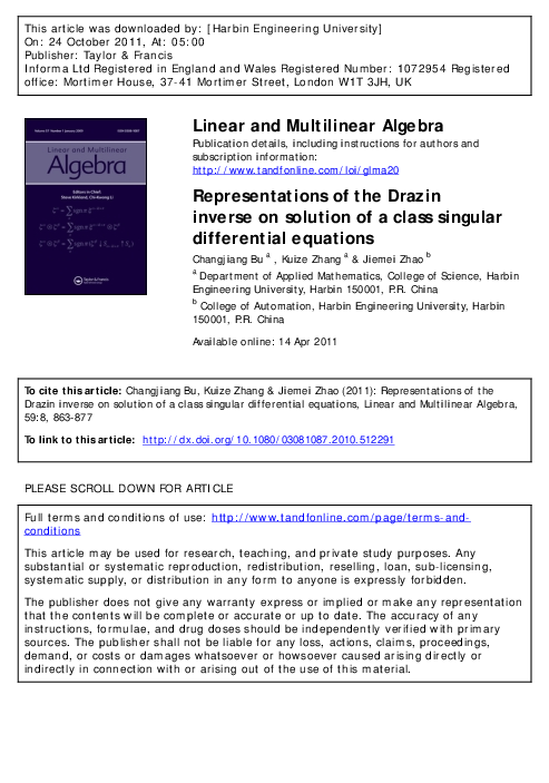 (PDF) Representations of the Drazin inverse on solution of a class ...
