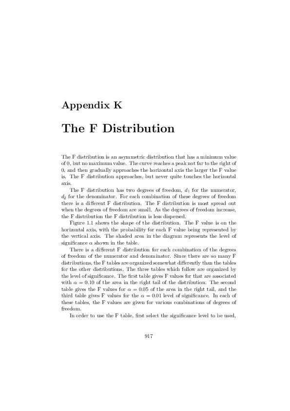 (PDF) Appendix K The F Distribution